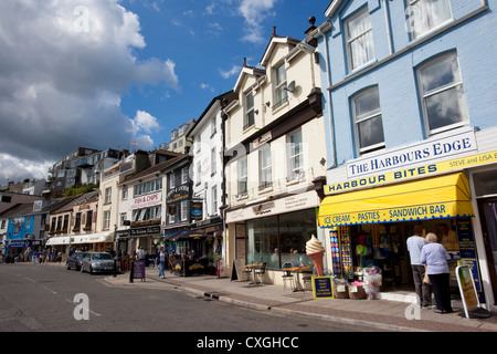 Brixham waterfront shops, South Devon, England, United Kingdom Stock ...