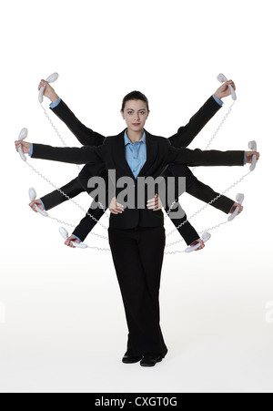 woman with many arms holding telephone Stock Photo - Alamy