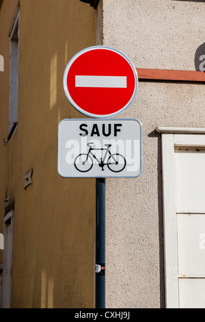 A No Entry except bicycles sign in Nuits-Saint-Georges, France Stock ...