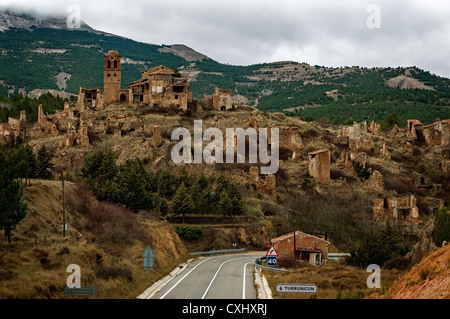 View of the uninhabited, empty, unpopulated and ruined village of the ...