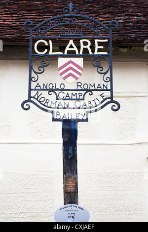 Clare medieval town sign Suffolk England Stock Photo - Alamy
