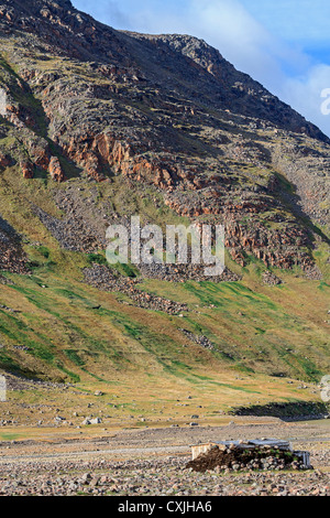 Hunting cabin near the shore of Etah, an old Inuit village site in Kane ...