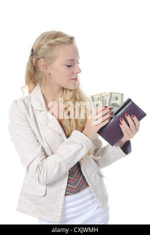 lovely woman with purse and money Stock Photo - Alamy