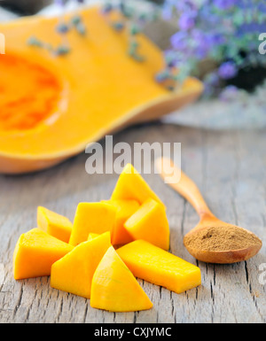 Slice of pumpkin orange pie. Traditional autumn dish. Healthy ...
