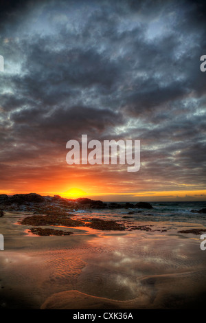 Sunset over the beach at Hayle in Cornwall from the sand dunes at Stock ...