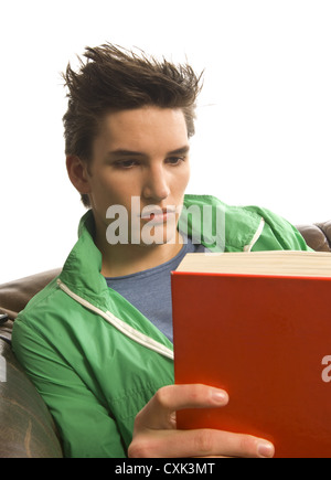 man reading a red book Stock Photo - Alamy
