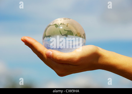 globe on the human hand Stock Photo - Alamy
