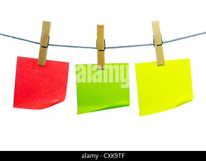 note paper blanks on rope isolated on white Stock Photo - Alamy