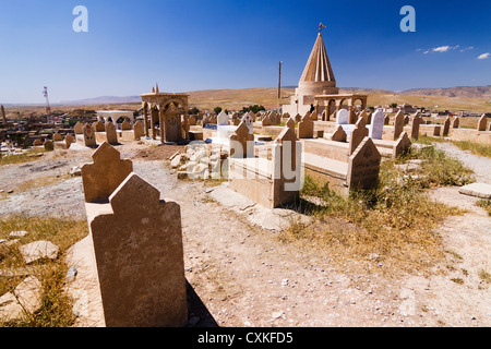 Yezidi graveyard and temples at Ain Sifni, traditional home of the ...