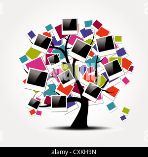 Vintage family tree with polaroid instant photo frames. Vector ...