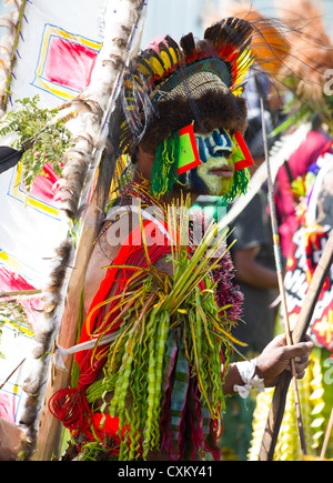 Tribal man wearing Koteka penis sheath at the Goroka Show singsing ...