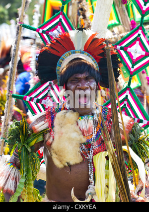 Tribal man wearing Koteka penis sheath at the Goroka Show singsing ...