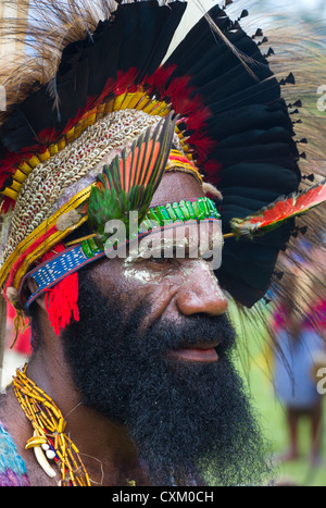 Tribal man wearing Koteka penis sheath at the Goroka Show singsing ...