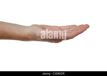 Flat palm. Male hand gesture on plain white. Cut Out Stock Photo - Alamy