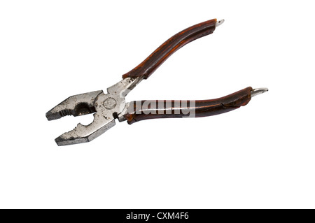 Used combination pliers isolated on white background, front and back ...