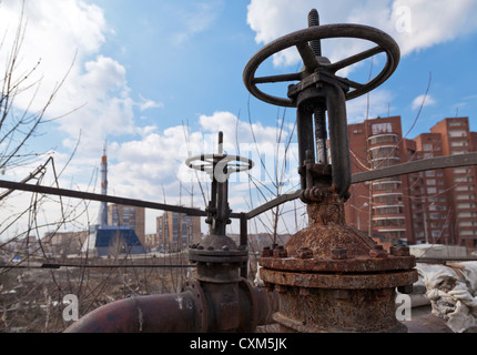 Old Pipeline over space transport rocket background Stock Photo - Alamy