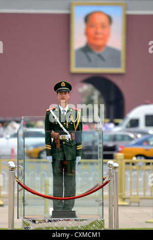 Chinese guard in Tiananmen Square, Beijing. Tiananmen Square is a ...