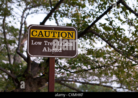 Low tree limbs caution sign Stock Photo - Alamy