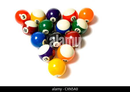 Brightly colored, new pool balls or billiard balls on white background ...