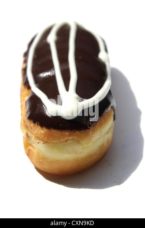 Chocolate cream filled donut on white background Stock Photo - Alamy