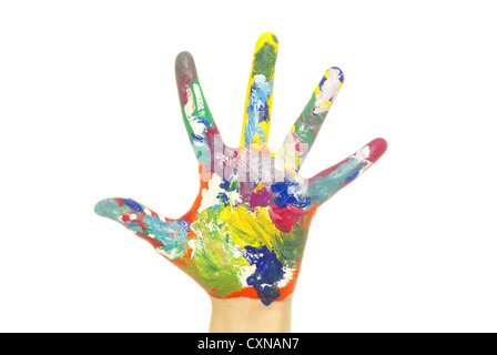 hands painted in colorful paints on white Stock Photo - Alamy