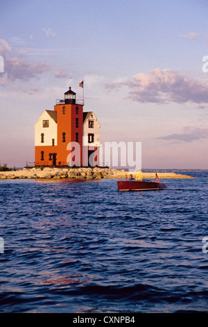 Round Island Lighthouse in Straits of Mackinac near Mackinac Island ...