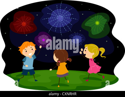 Illustration of Stickman Kids Watching a Man Feeding a Hen and Chicks ...