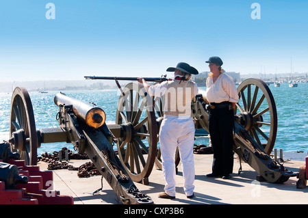 Gunner Firing Musket in festival of Tall Sailing Ships in Harbour of ...