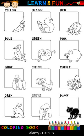 Cartoon Illustration of Primary Colors with Animals or Objects ...