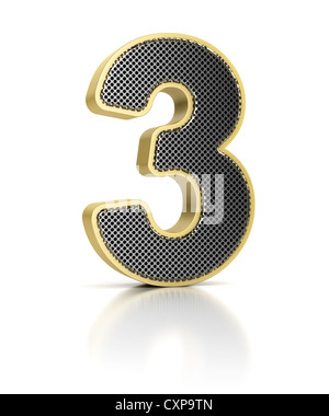 Brushed metal font Number 3 THREE 3D render illustration isolated on ...
