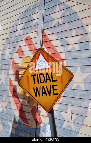 Tidal Wave ride signs at Thorpe Park Theme Park, Chertsey, Surrey ...