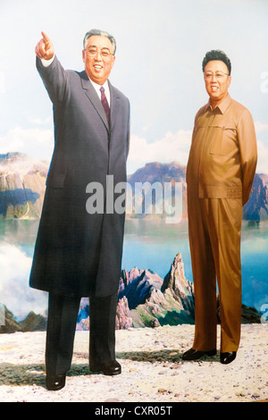 Painting of the Great Leaders, Kim Jong Il and Kim Il Sung, Pyongyang ...