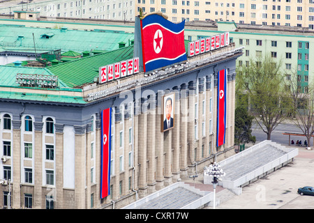 Elevated view over Kim Il Sung Square, Pyongyang, Democratic People's ...