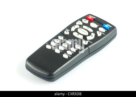 Plastic black remote control isolated on white Stock Photo - Alamy