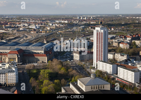 City panorama from the City-Hochhaus building, MDR Tower, looking west ...