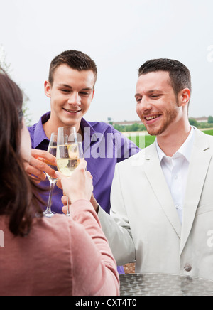 A group of young people chinking glasses, celebrating Stock Photo - Alamy