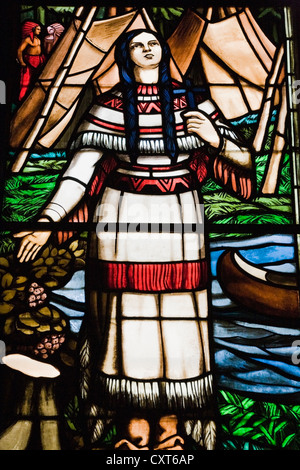 Stained glass window depicting a Native American scene at the Hilton ...