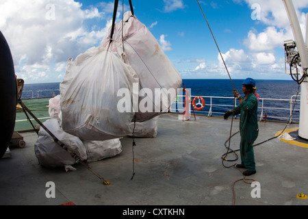 recyclable garbage transfer at CGG Alize seismic vessel. In Brazil all ...
