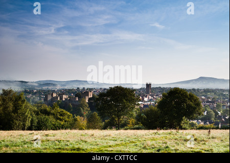 Misty Dawn, Ludlow, Shropshire Stock Photo - Alamy