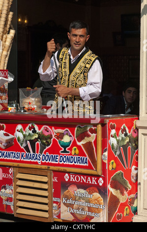 Turkish ice cream vendor in typical uniform outside Topkapi Palce ...