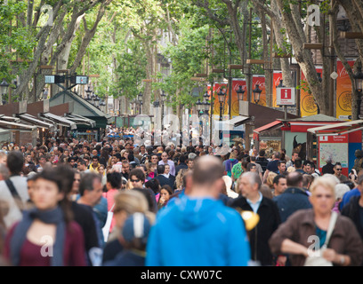Barcelona crowds; Crowd of people on Las Ramblas ( La Rambla ) walkway ...