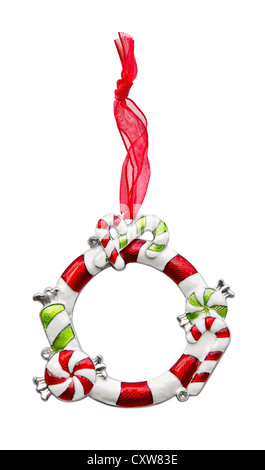 Frame of Christmas decoration on red background top view Stock Photo ...