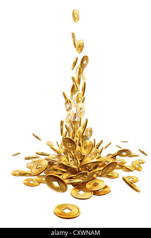 Gold coin falling with copy space. Business finance concept. 3d render ...