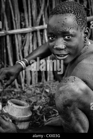 Mursi tribe kid with traditional hairstyle, Omo valley, Mago park ...
