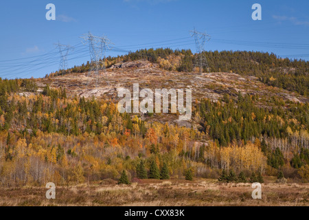 Hydro-Quebec power lines are pictured crossing a mountain in the Quebec ...
