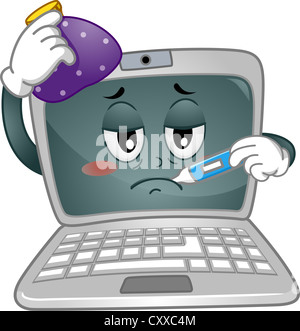 Cartoon illustration of a sick computer with thermometer Stock Photo ...