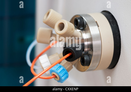 Tube lines for liquid in laboratory equipment, macro, local focus Stock ...