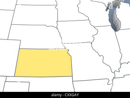 Kansas 3D Outline Map Stock Photo - Alamy