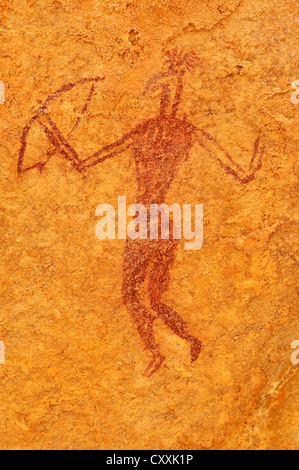 Painted warrior, neolithic rock art at Tin Meskis, Adrar N'Ahnet Stock ...