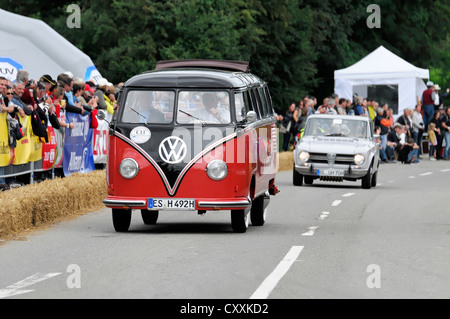 VW Samba Bus, built in 1953, side view of a classic red VW bus at an ...